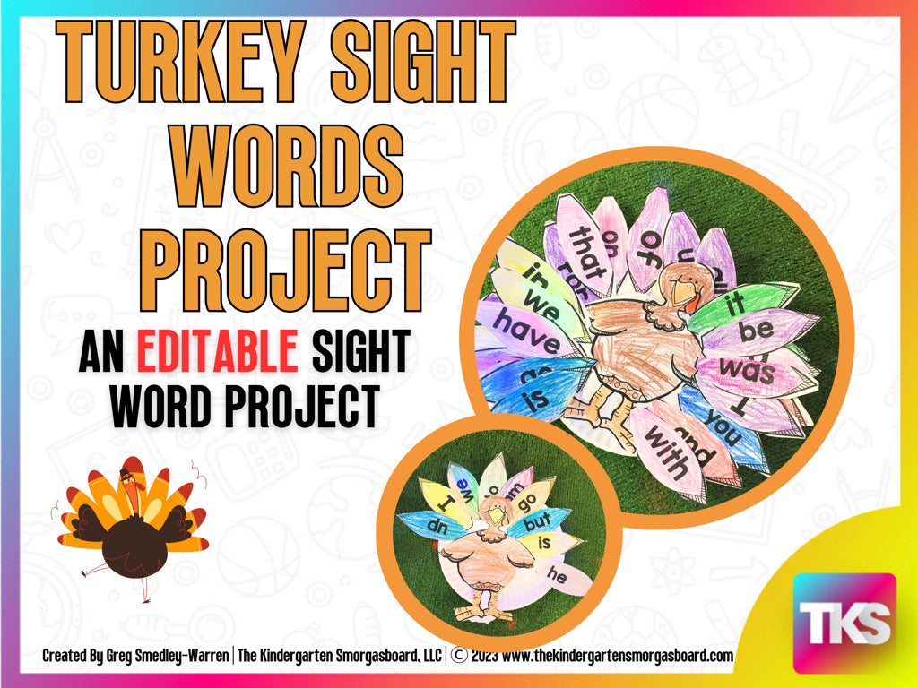 Turkey Sight Words Editable Project – The Kindergarten Smorgasboard ...