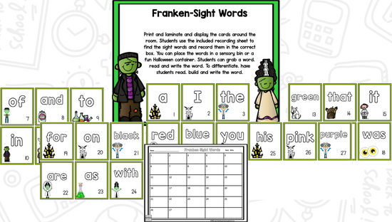 Frankenstein Halloween Math and Literacy Centers – The Kindergarten ...