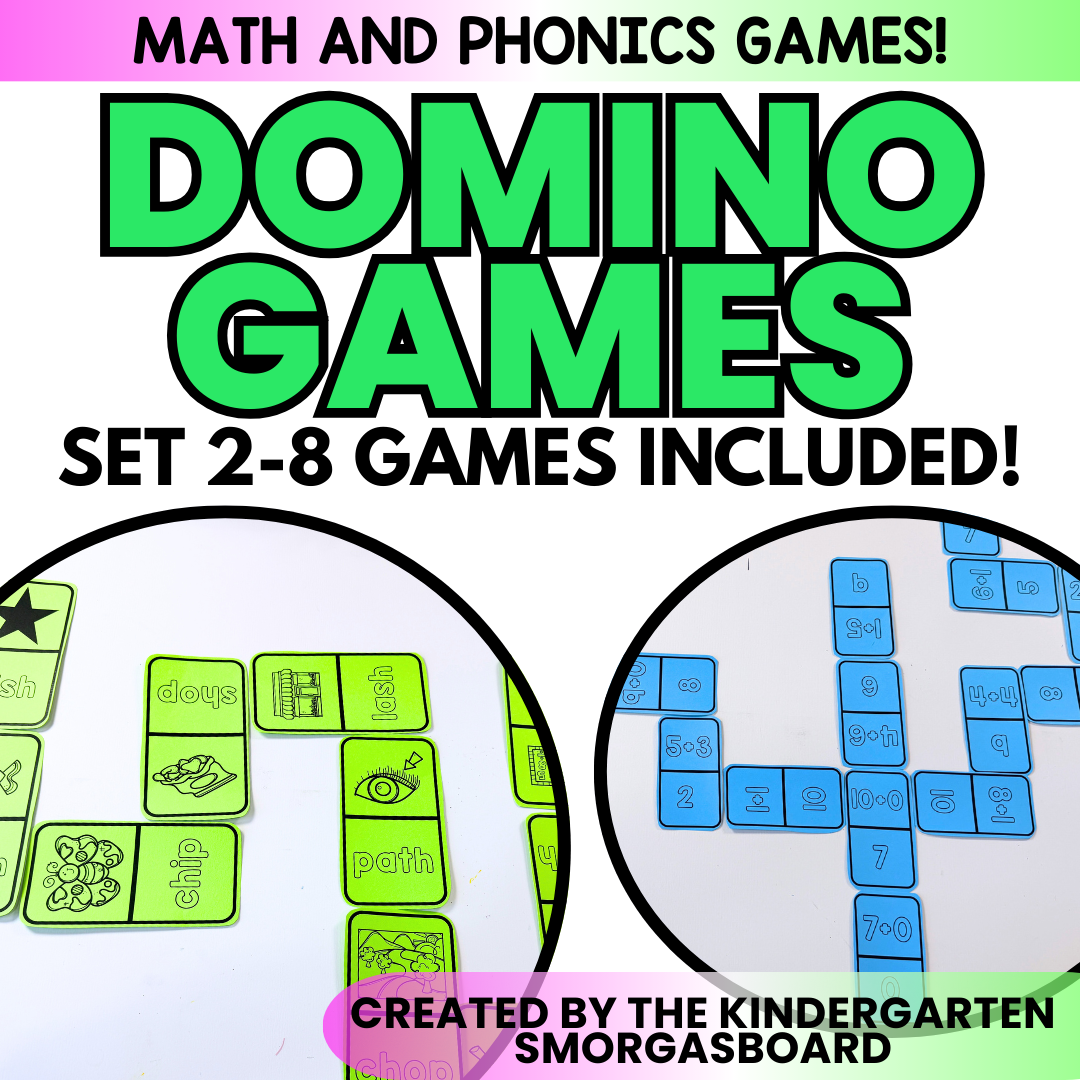 Kindergarten Math & Phonics Domino Games | Phonics Activities & Math A ...