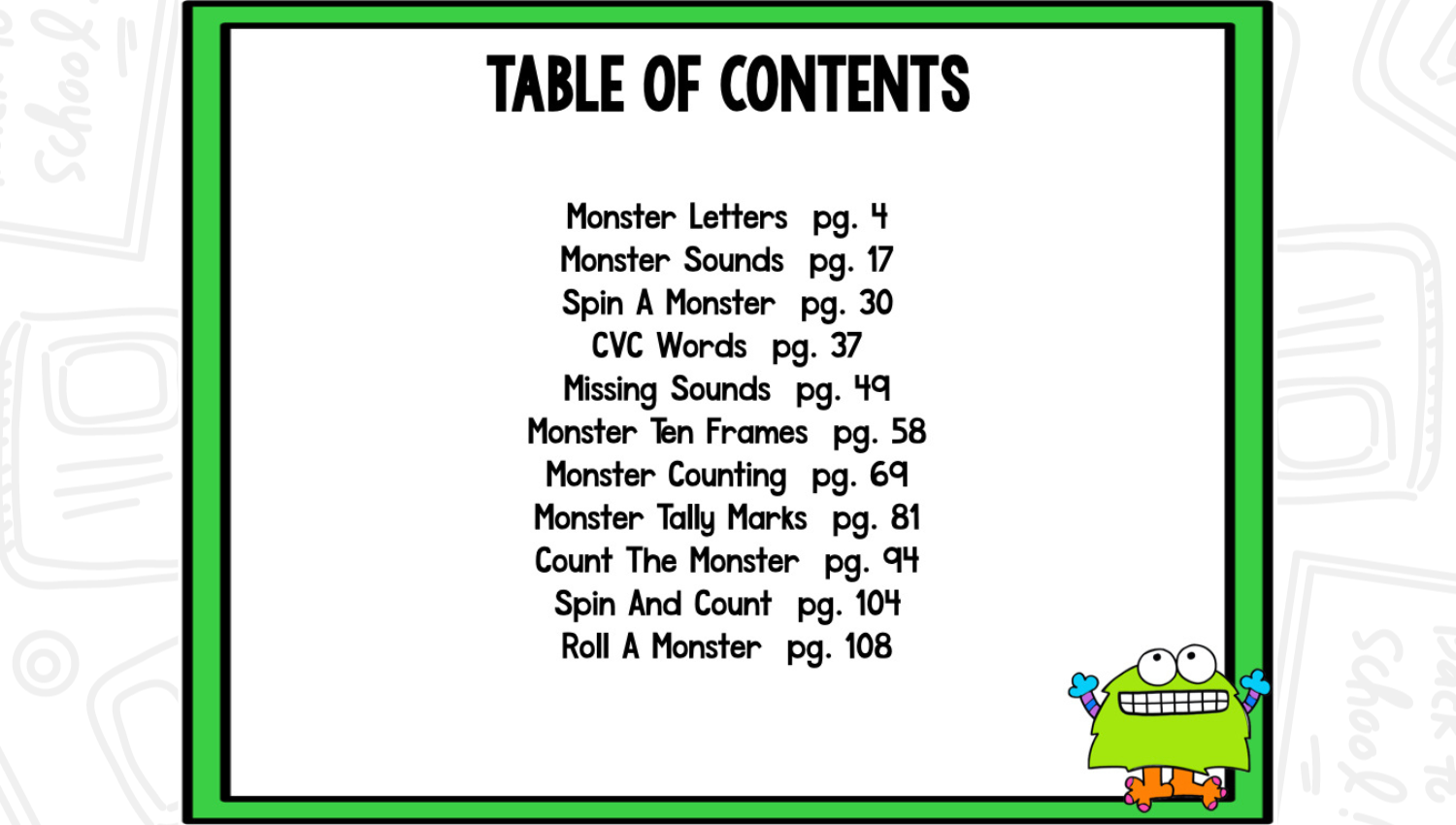 Monsters Blackline Math and Literacy Centers – The Kindergarten ...