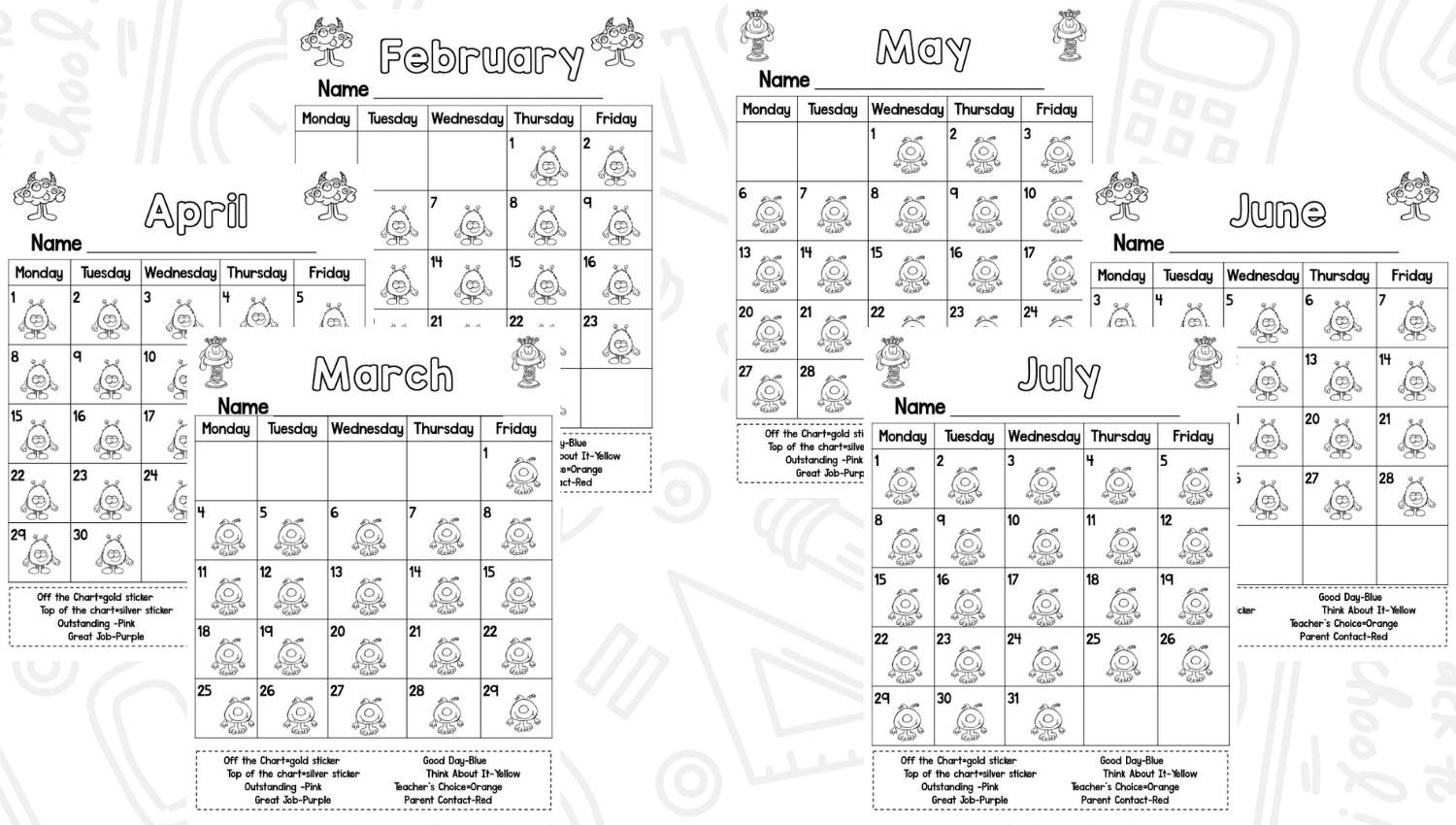 Behavior Calendar and Clip Chart (Monster Theme) – The Kindergarten ...