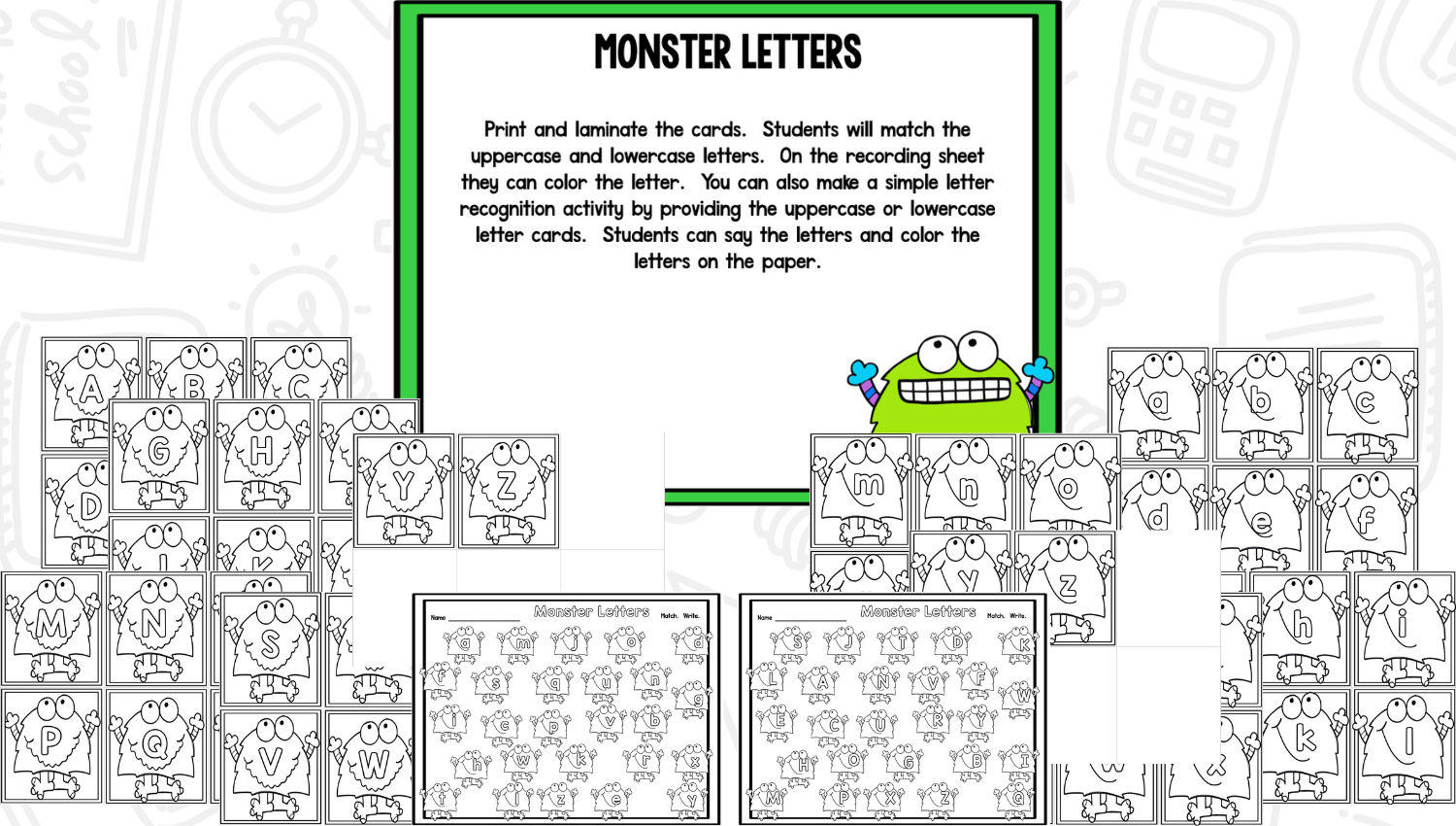 Monsters Blackline Math and Literacy Centers – The Kindergarten ...