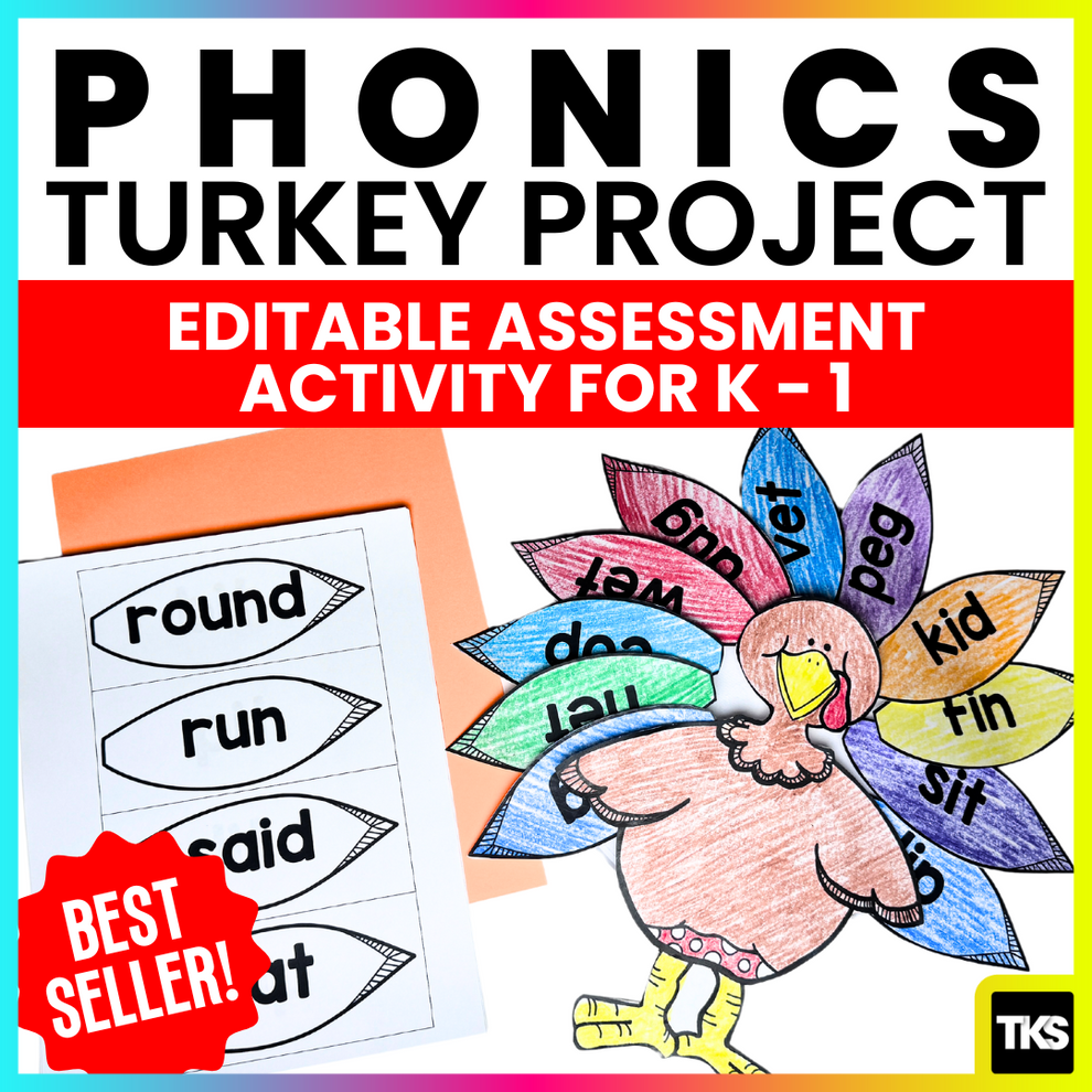 Turkey Thanksgiving Phonics Assessment Project & Activities for Kinder ...