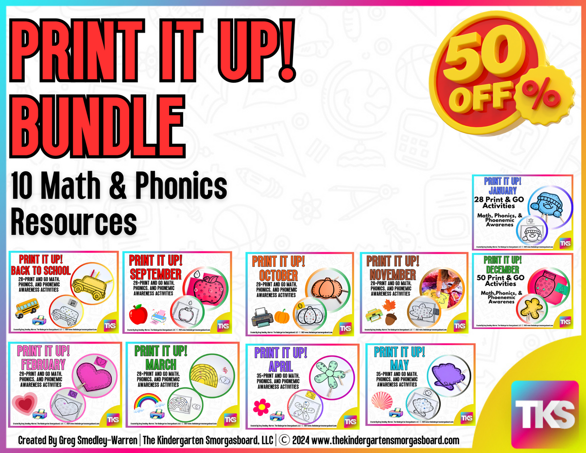Print It Up! Bundle ELA & Math Low Prep Worksheets & Games Kindergarte ...