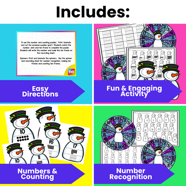 Snowman Numbers & Counting - Puzzles & Spinners – The Kindergarten ...