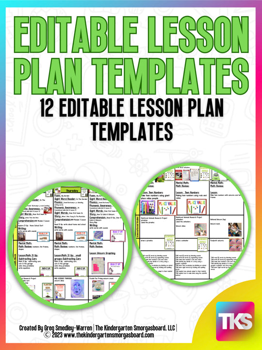 Editable Lesson Plan Templates – The Kindergarten Smorgasboard Online Store