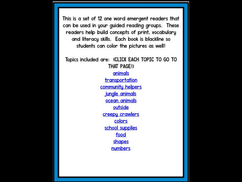 One Word Emergent Readers – The Kindergarten Smorgasboard Online Store