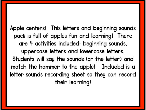 APPLE LITERACY CENTERS: APPLES LETTERS AND SOUNDS – The Kindergarten ...